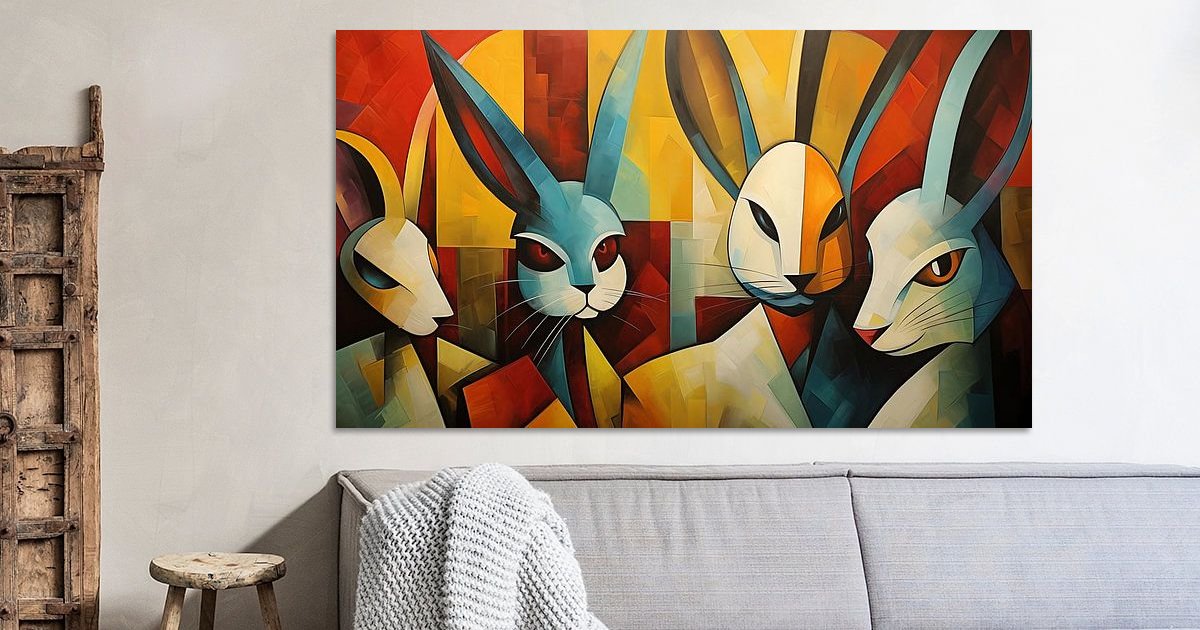 Abstracte konijnen kubisme panorama van TheXclusive Art op canvas, behang en meer